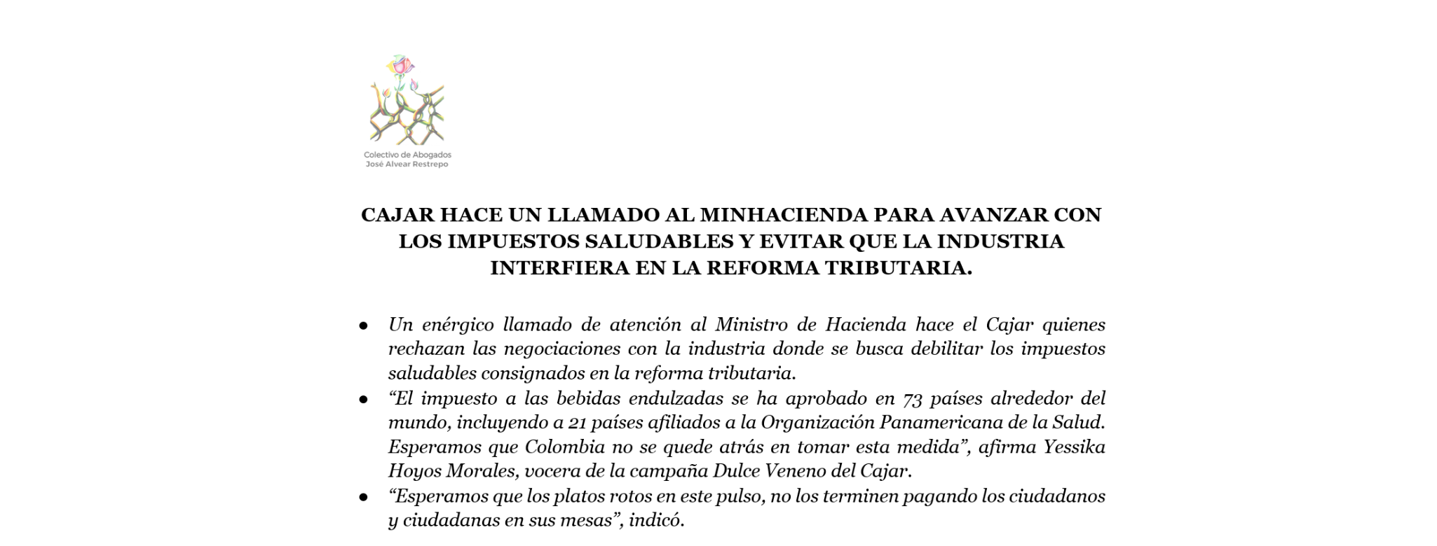 CAJAR HACE UN LLAMADO AL MINHACIENDA PARA AVANZAR CON LOS IMPUESTOS ...
